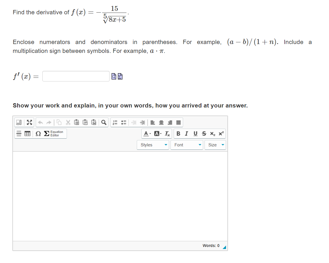 Solved Find the derivative of f(x)=−58x+515 Enclose | Chegg.com
