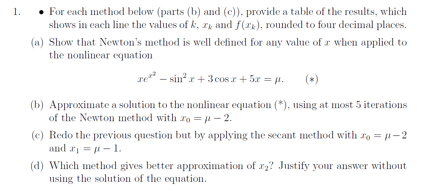 Solved 1. For each method below (parts (b) and (c)), provide | Chegg.com