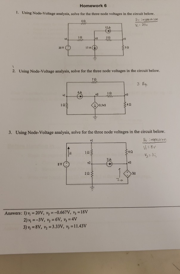 Solved Homework 6 1. Using Node-Voltage analysis, solve for | Chegg.com