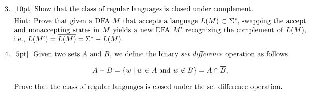 3. [10pt] Show that the class of regular languages is | Chegg.com