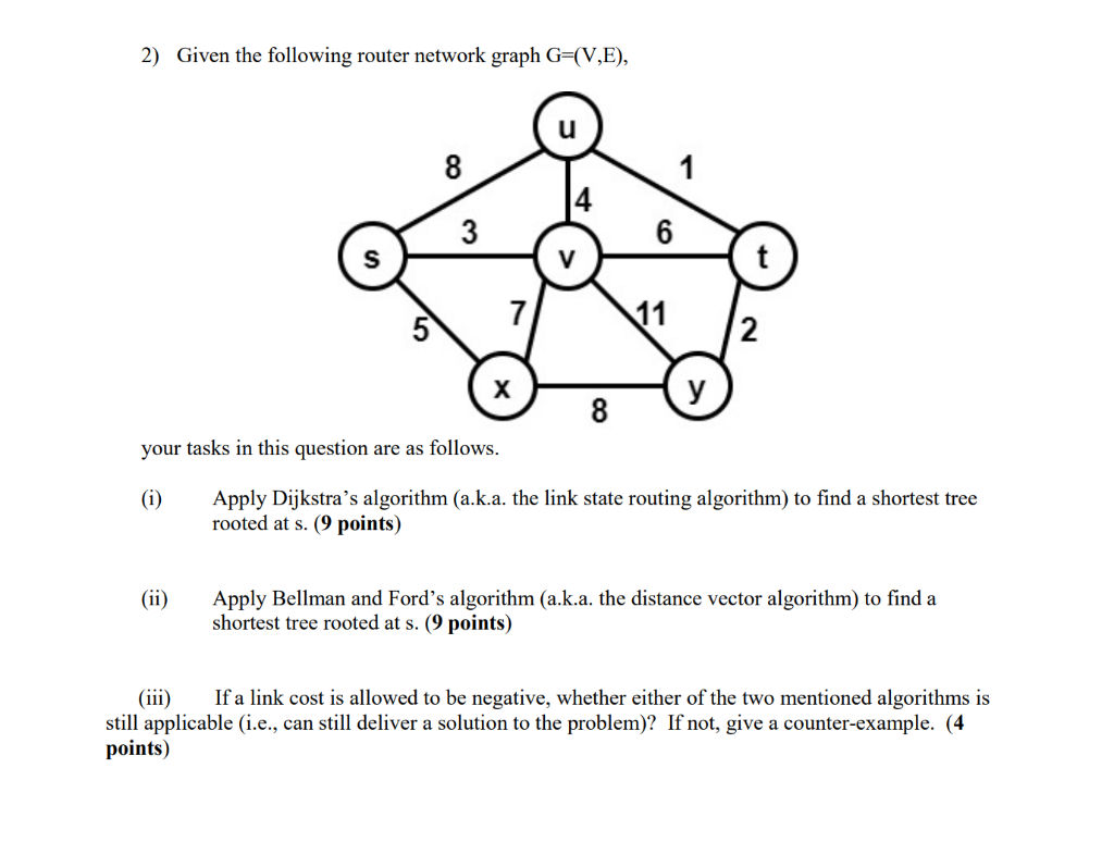 Solved 2) Given the following router network graph G=(V,E), | Chegg.com