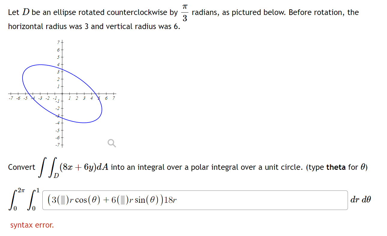 Solved Let D be an ellipse rotated counterclockwise by 3π | Chegg.com