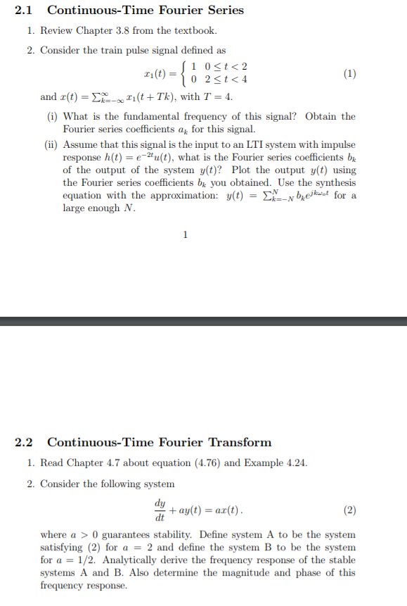 Solved Continuous-Time Fourier Series 1. Review Chapter 3.8 | Chegg.com