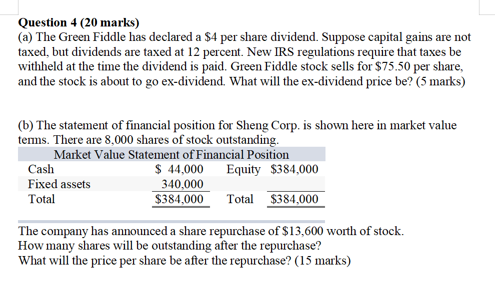 Solved Question 4 (20 marks) (a) The Green Fiddle has | Chegg.com