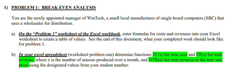 1) PROBLEM 1: BREAK EVEN ANALYSIS You are the newly | Chegg.com