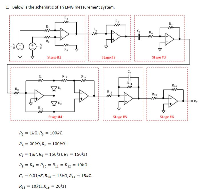 Solved 1. Below is the schematic of an EMG measurement | Chegg.com