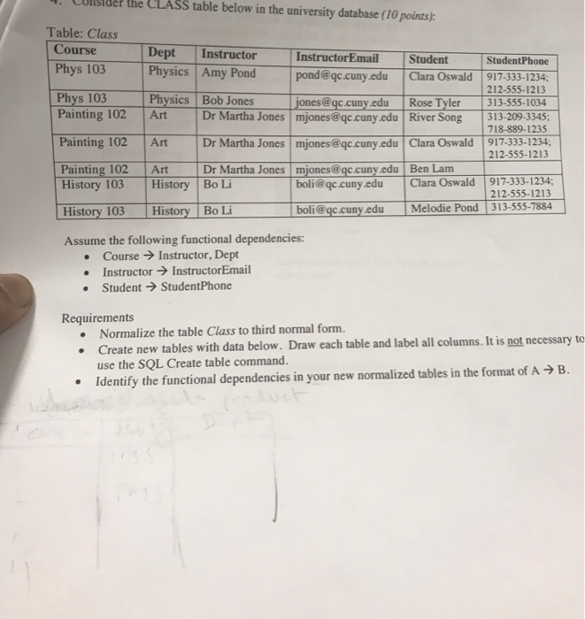 Solved . Cuistaer the CLASS table below in the university | Chegg.com