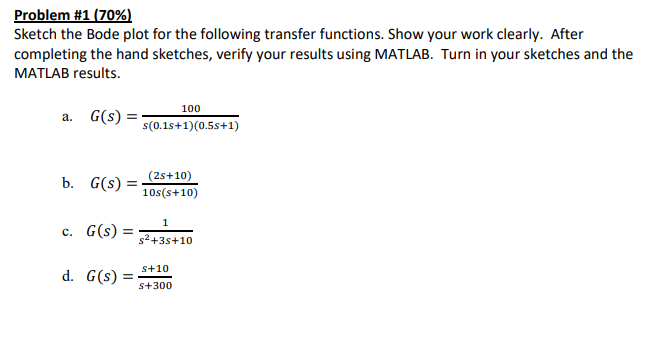 Solved Problem #1 (70%) Sketch the Bode plot for the | Chegg.com