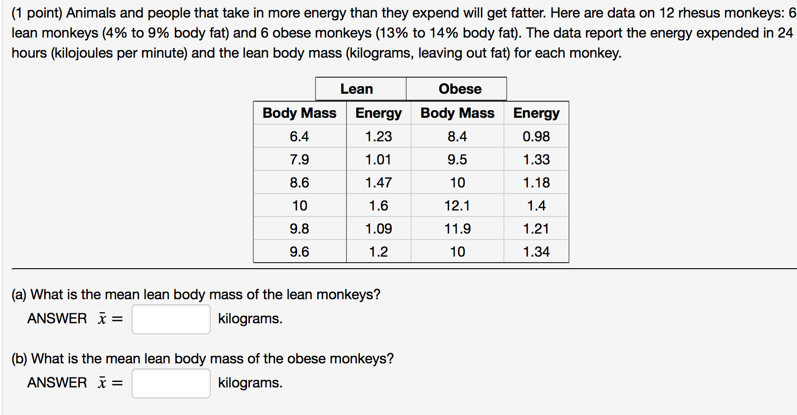 Solved (1 point) Animals and people that take in more energy | Chegg.com