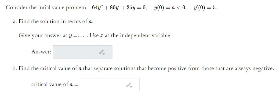 Solved Consider the intial value problem: 644" + 80y + 25y = | Chegg.com