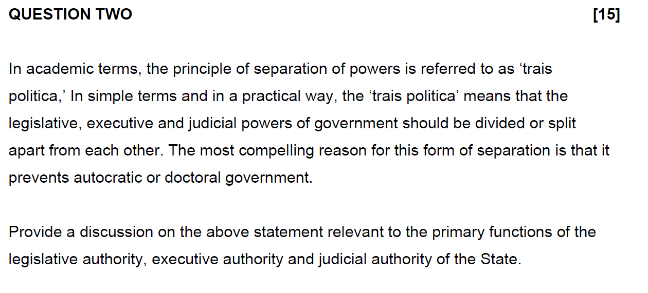 Solved In academic terms, the principle of separation of | Chegg.com