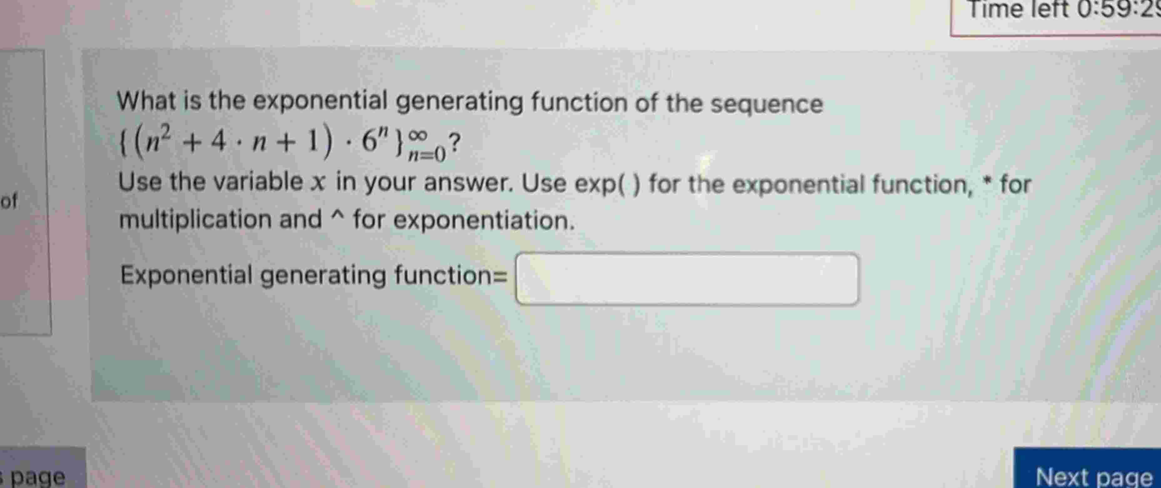 What is ﻿the exponential generating function of ﻿the | Chegg.com