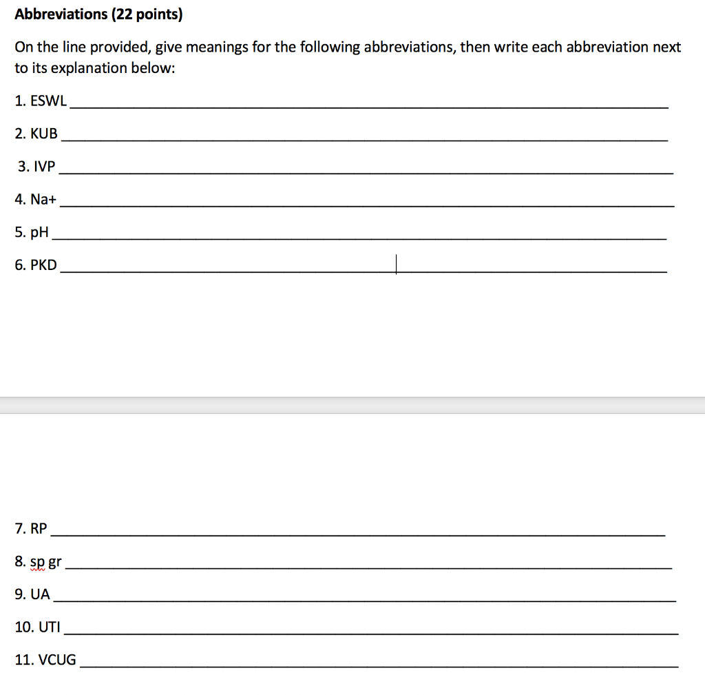Solved Abbreviations (22 points) On the line provided, give | Chegg.com
