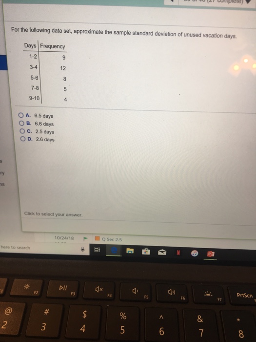 Solved For the following data set, approximate the sample | Chegg.com