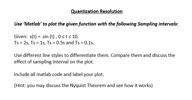 Solved Quantization Resolution Use 'Matlab' to plot the | Chegg.com