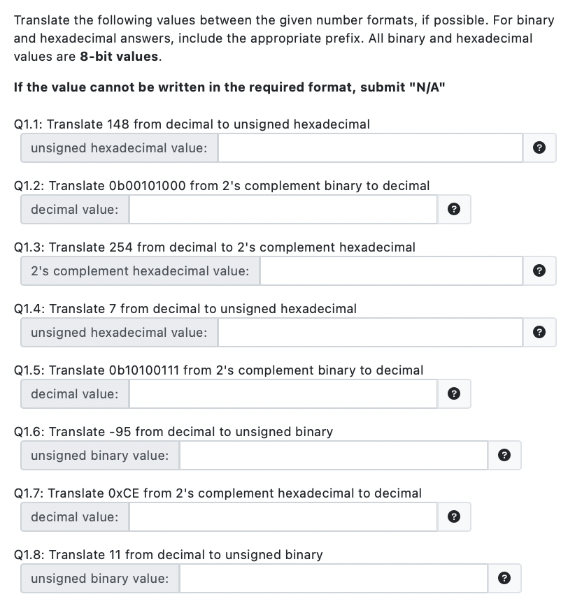 Solved Translate the following values between the given | Chegg.com