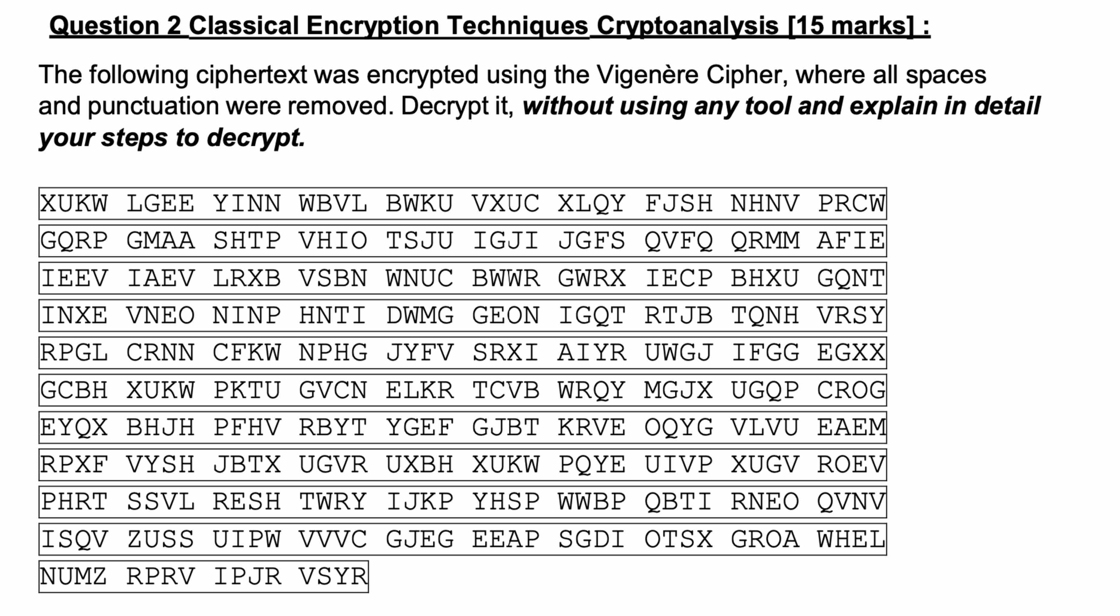 Question 2 ﻿Classical Encryption Techniques | Chegg.com
