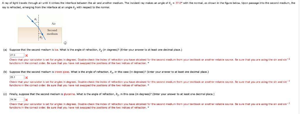 Solved A ray of light travels through air until it strikes | Chegg.com