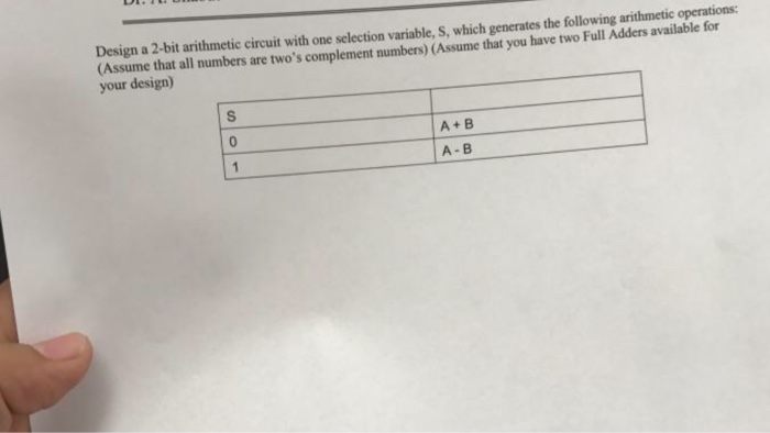 Solved Design a 2-bit arithmetic circuit with one selection | Chegg.com