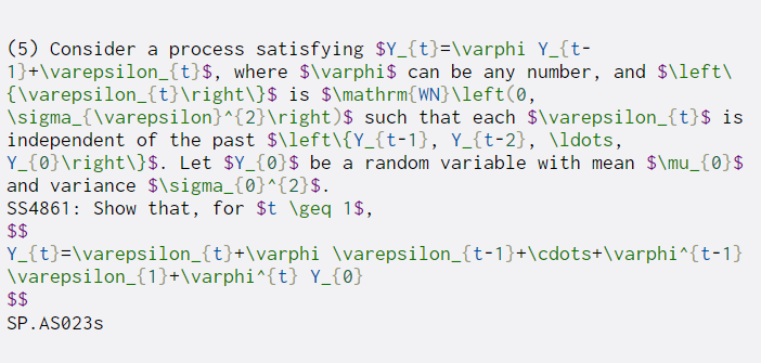 Solved (5) Consider a process satisfying $Y_{t}=\varphi | Chegg.com