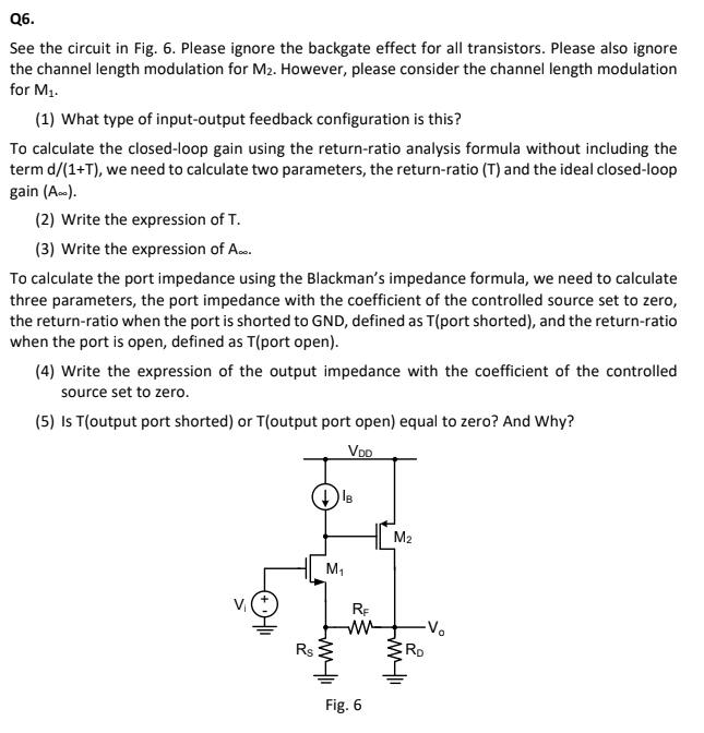 Solved See the circuit in Fig. 6. Please ignore the backgate | Chegg.com