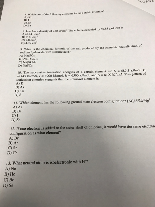 Solved Which one of the following element forms a stable | Chegg.com