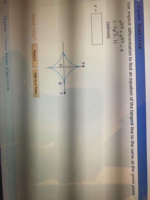 Solved -H points SCalc8 2.6.030 Use implicit differentiation | Chegg.com