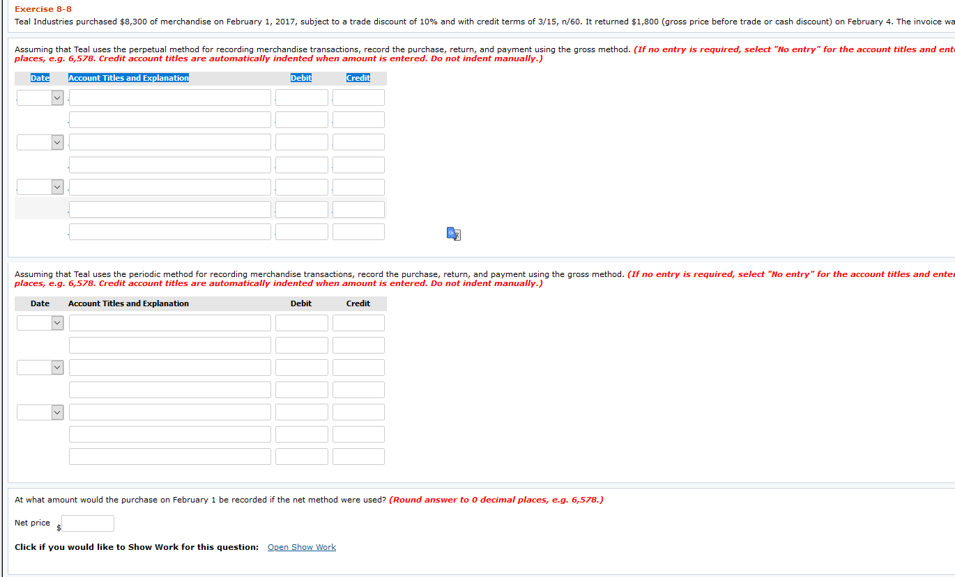 Solved Exercise 8-8 Teal Industries purchased $8,300 of | Chegg.com