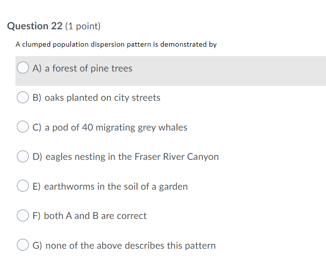 Solved Question 22 (1 point) A clumped population dispersion | Chegg.com