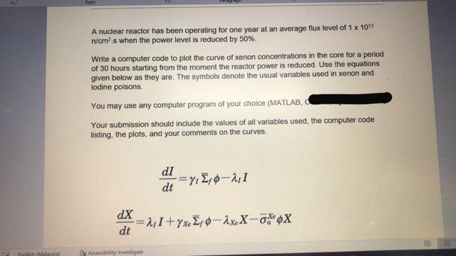 Solved A nuclear reactor has been operating for one year at | Chegg.com