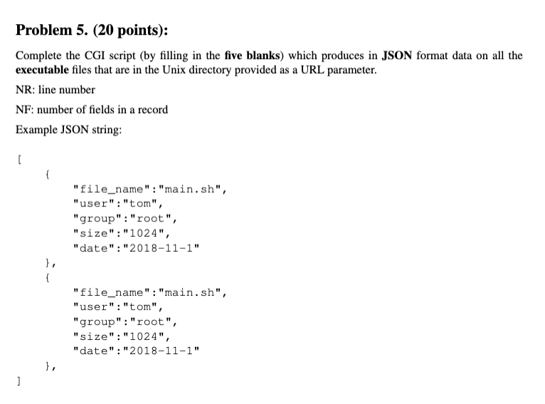 Problem 5. (20 points): Complete the CGI script (by | Chegg.com