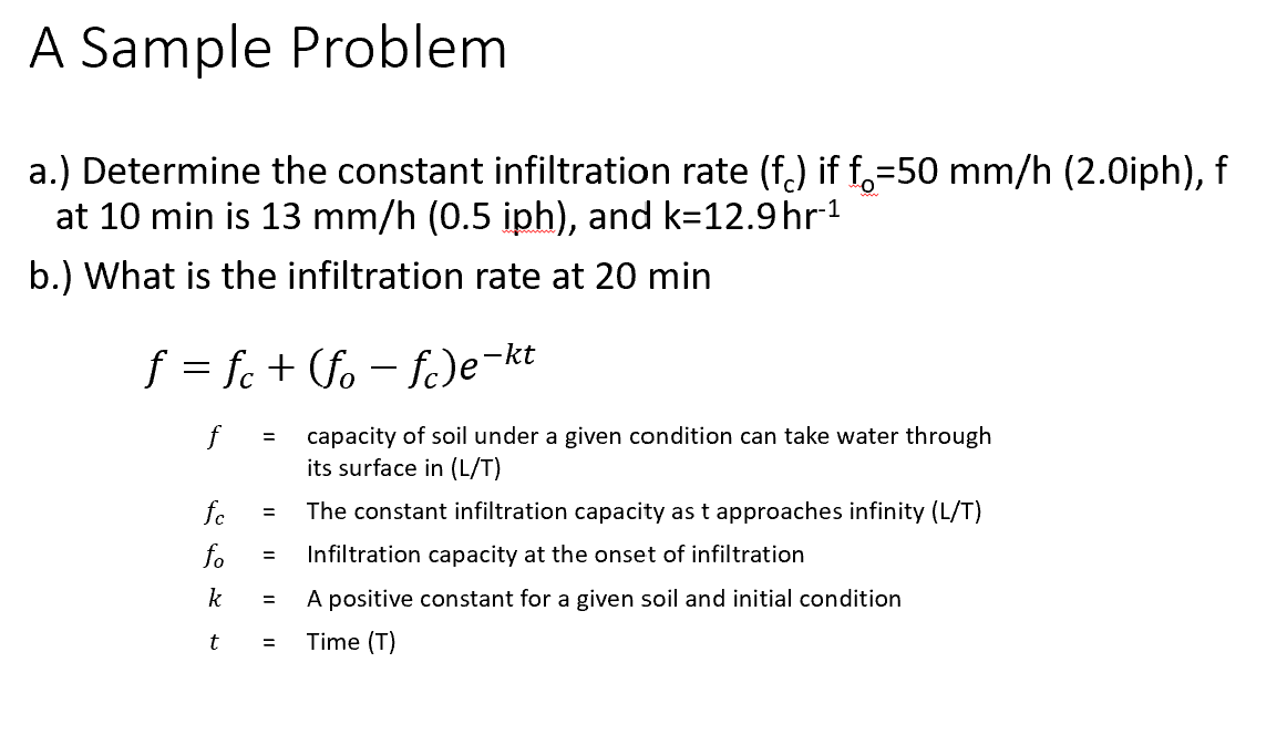 Solved a.) Determine the constant infiltration rate (fc) if | Chegg.com