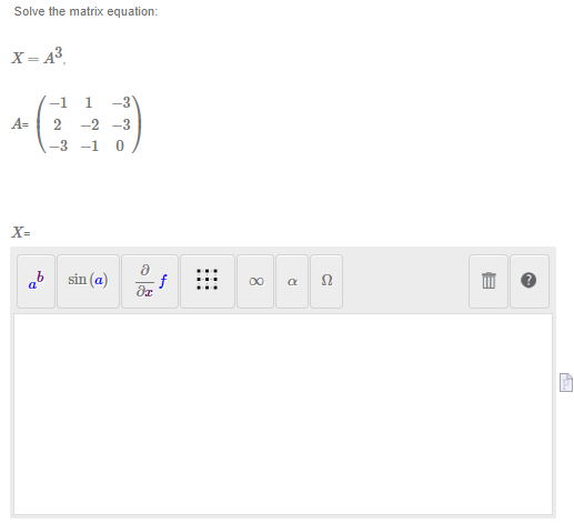 Solved Solve the matrix equation: X=A3,A=⎝⎛−12−31−2−1−3−30⎠⎞ | Chegg.com