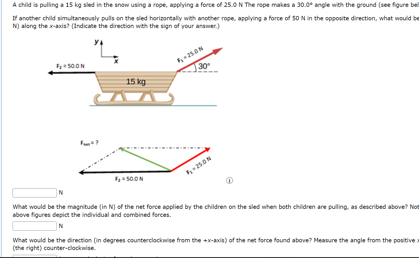 Solved A child is pulling a 15 kg sled in the snow using a | Chegg.com