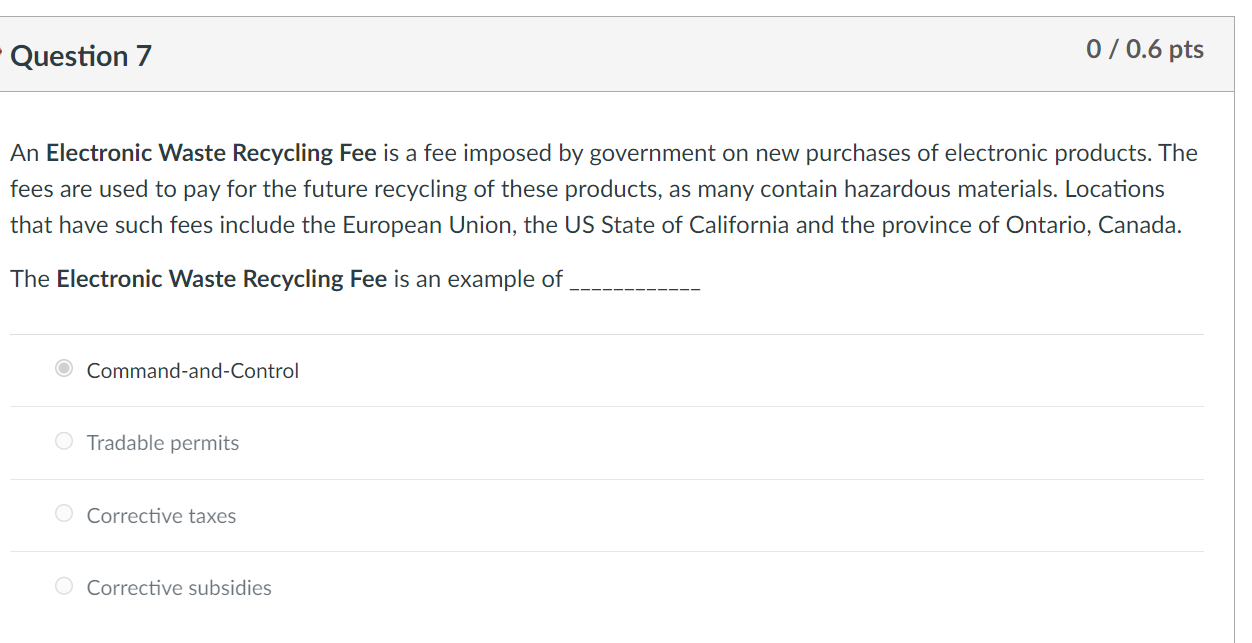 Solved Question 7An Electronic Waste Recycling Fee is a fee | Chegg.com