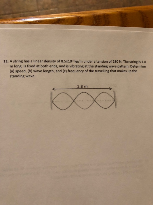 Solved 11. A string has a linear density of 8.5x10s kg/m | Chegg.com