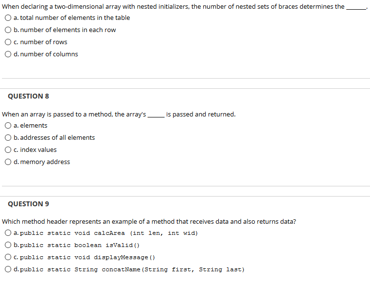 Solved When declaring a two-dimensional array with nested | Chegg.com