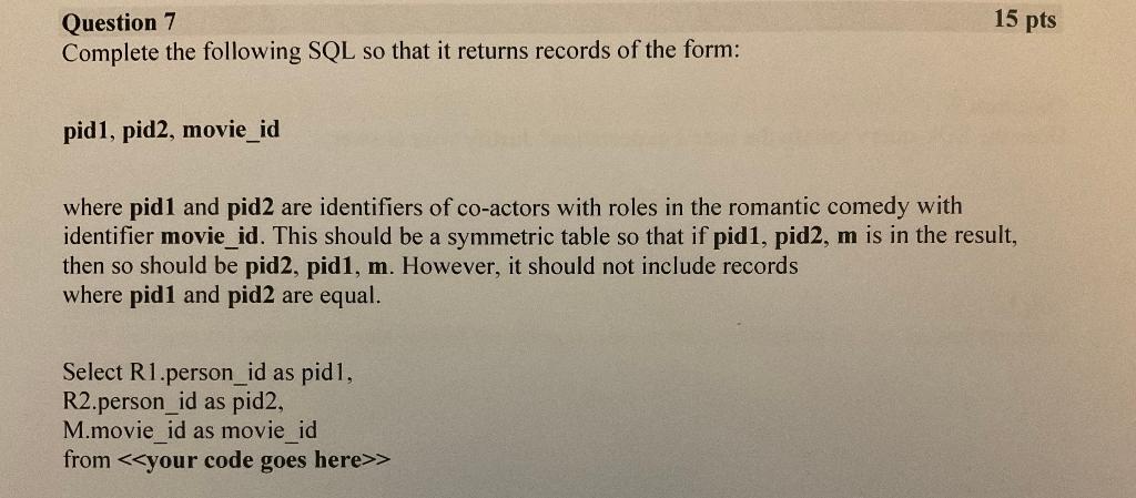 Solved Schema: the table movies with key movie_id, the table | Chegg.com