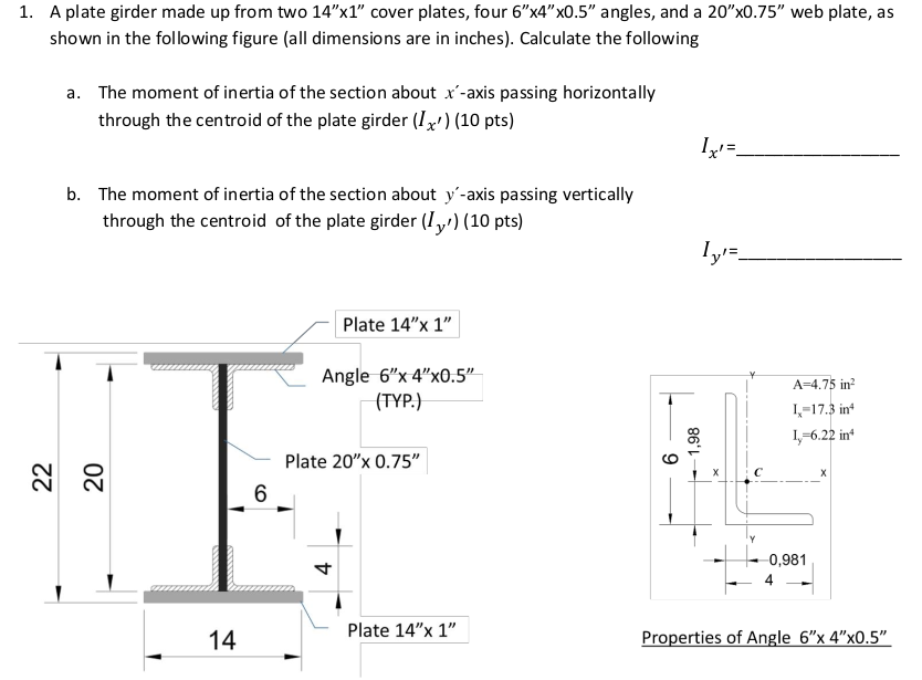 Solved 1. A plate girder made up from two 14"x1" cover | Chegg.com