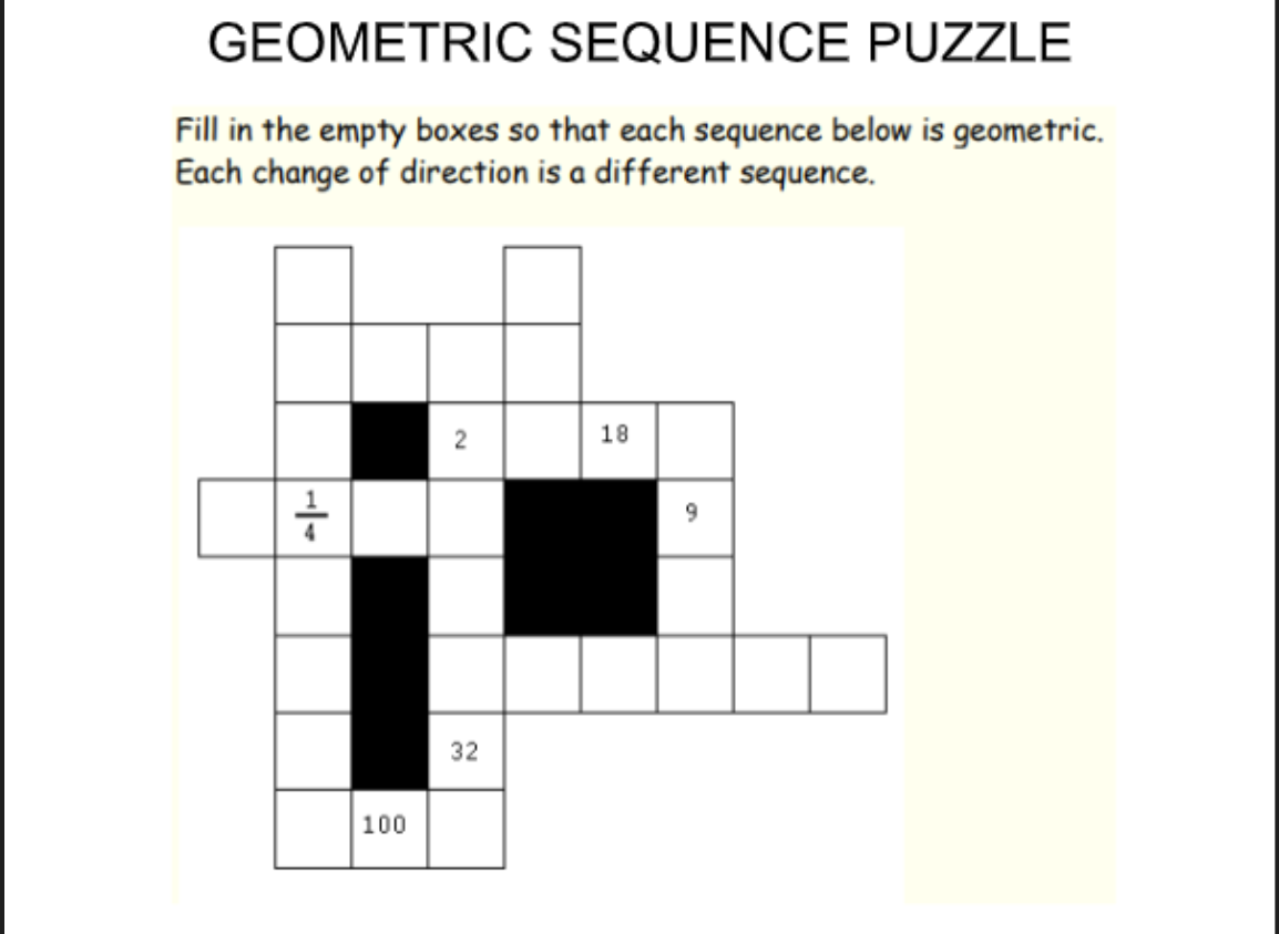 Solved GEOMETRIC SEQUENCE PUZZLE Fill in the empty boxes so | Chegg.com