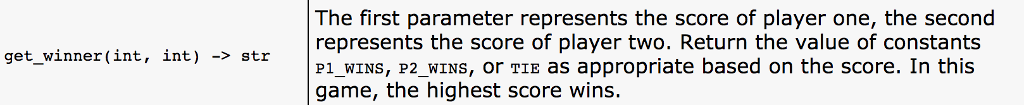 Solved The first parameter represents the score of player | Chegg.com