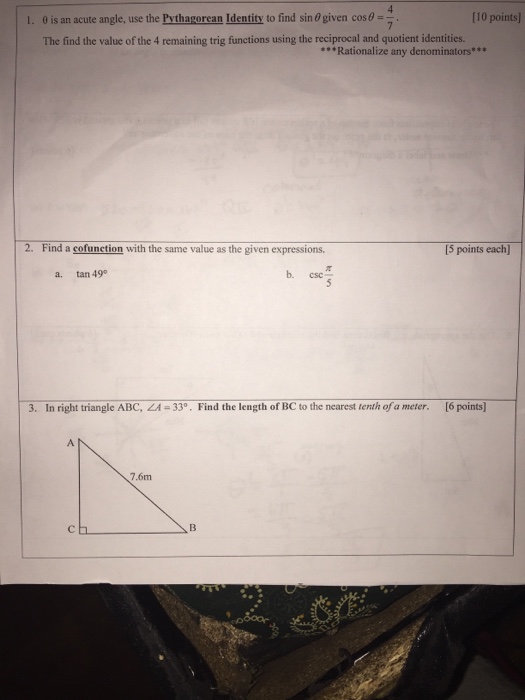 Solved Theta is an acute angle, use the Pythagorean Identity | Chegg.com