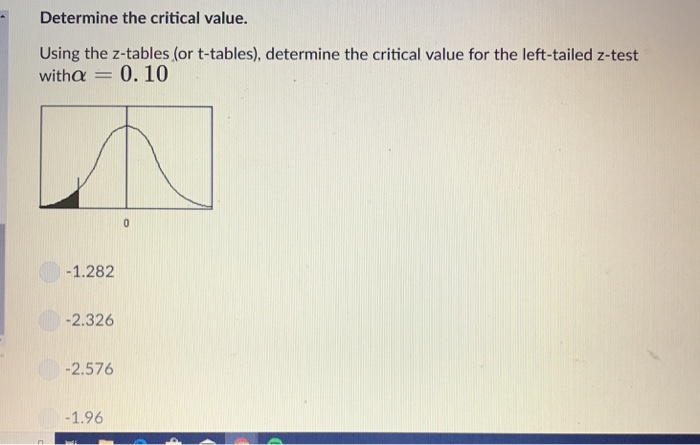 Solved Determine the critical value. Using the z-tables (or | Chegg.com
