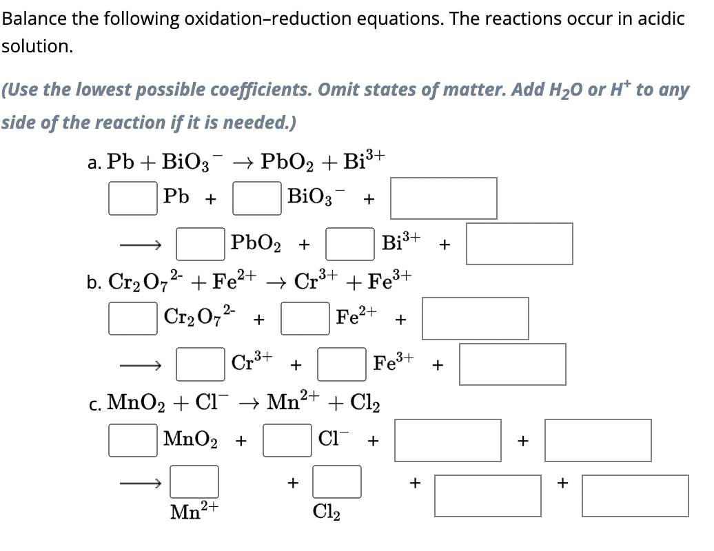 Solved Balance The Following Oxidation Reduction Equations