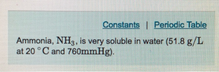 Solved Constants I Periodic Table g/L Ammonia, NH3, is very | Chegg.com