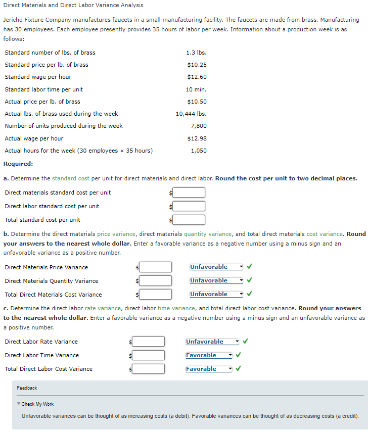 Direct Materials and Direct Labor Variance | Chegg.com