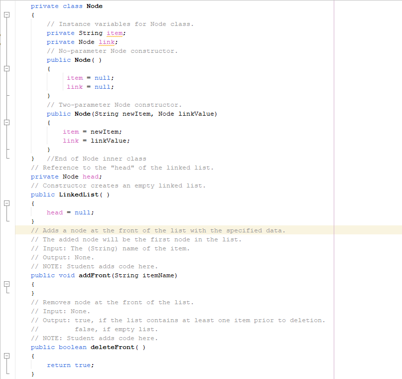 Solved in java. need a addfront and deletefront method as | Chegg.com