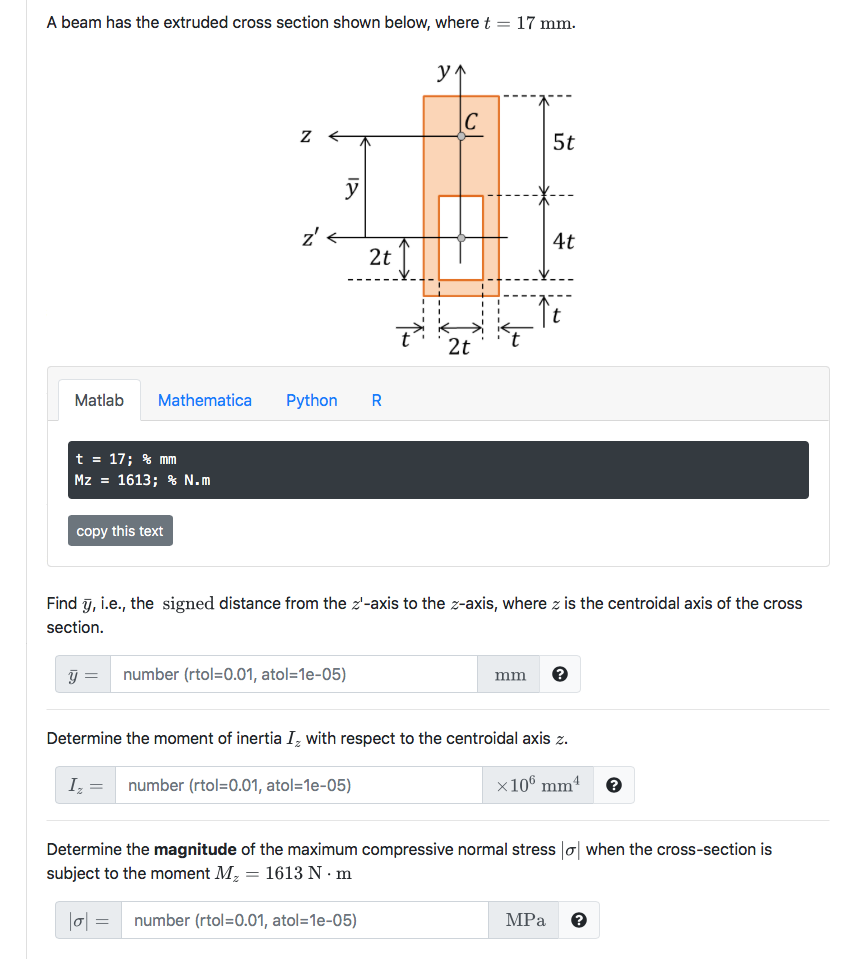 Solved A beam has the extruded cross section shown below, | Chegg.com