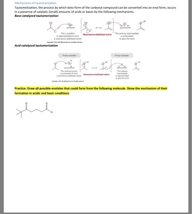 Solved Mechanisms of tautomerization Tautometization, the | Chegg.com