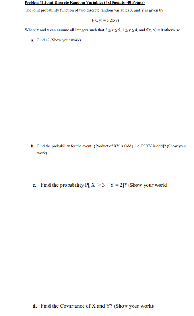 Solved Problem #3 Joint Discrete Random Variables | Chegg.com